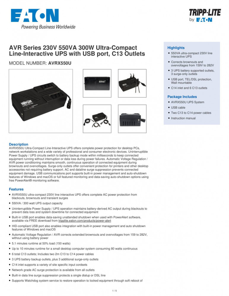 AVRX550U technical document page 1