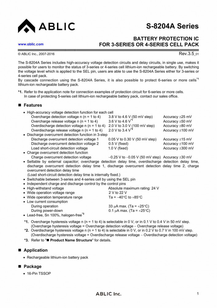 S-8204A datasheet page 1