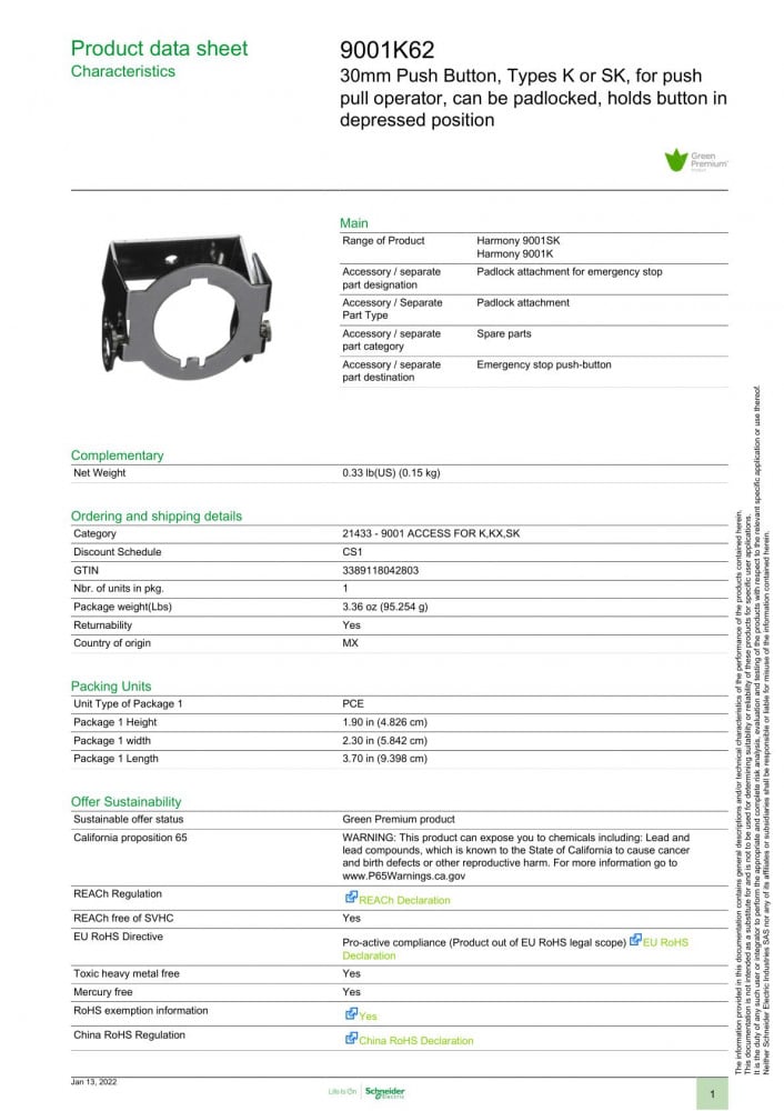 9001K62 technical document page 1