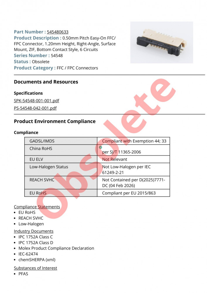 MOLEX 545480633 technical document image 1