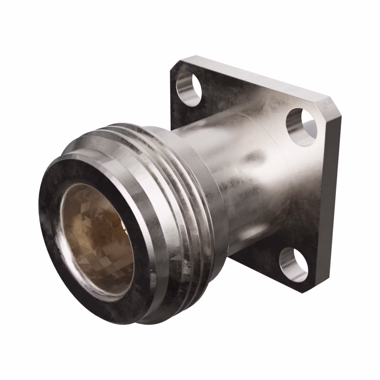 N Jack, Straight, 4-Hole Flange Mount, Receptacle, Candlestick, 11.00mm Contact Length, Brass Body, Single Bag, 50 Ohms for sale