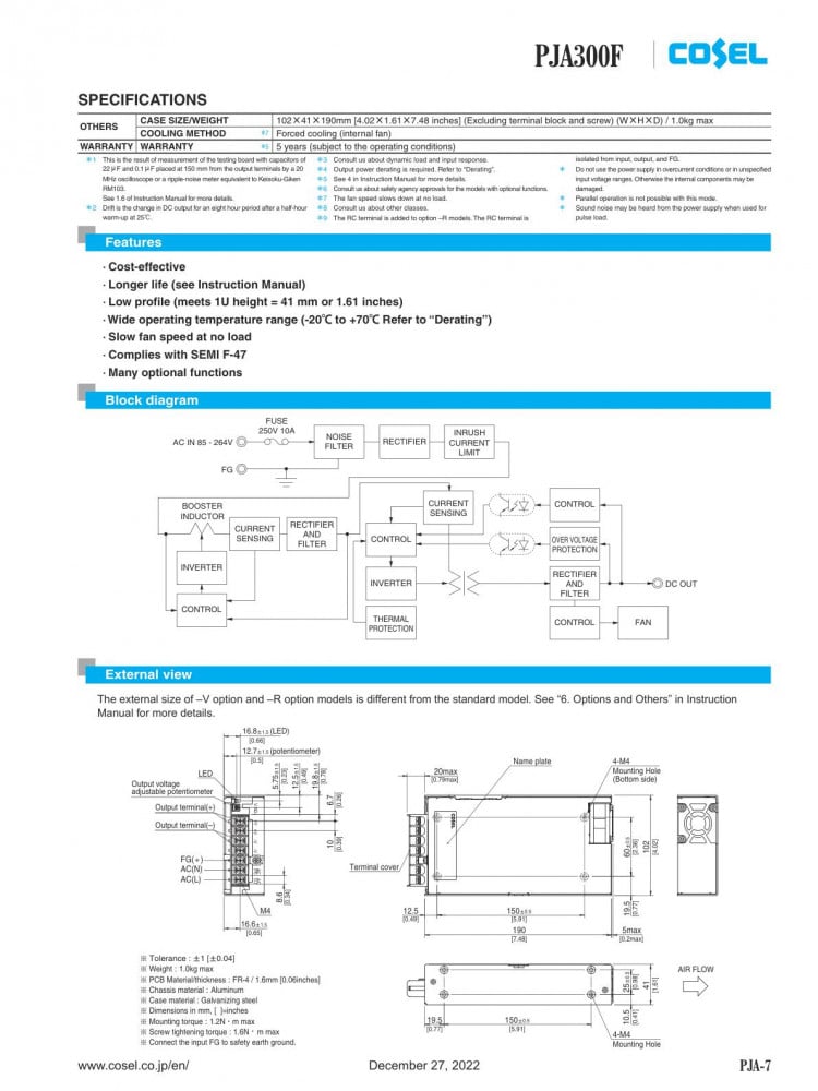 Cosel PJA series datasheet page 7