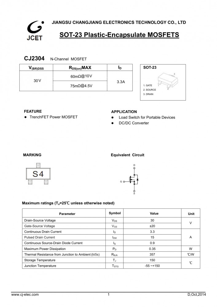CJ2304 datasheet page 1