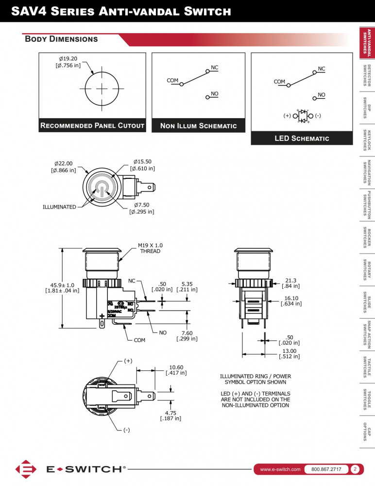 E-Switch SAV4 series datasheet page 2