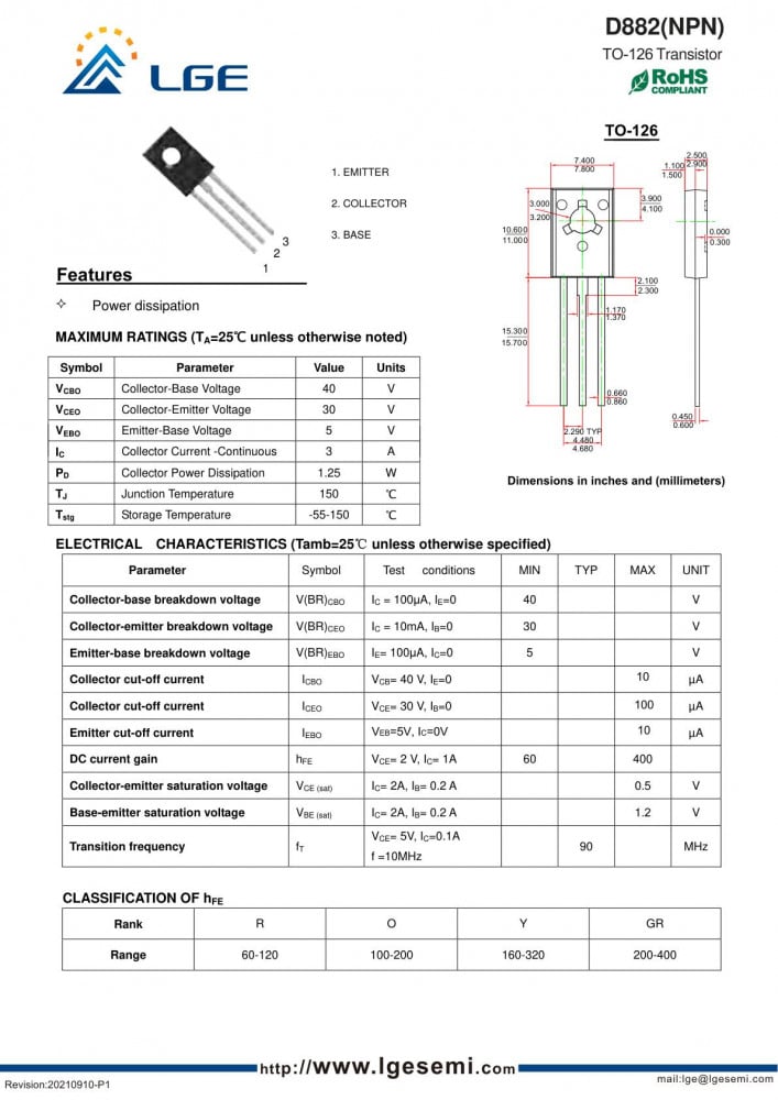 LGE D882 datasheet page 1