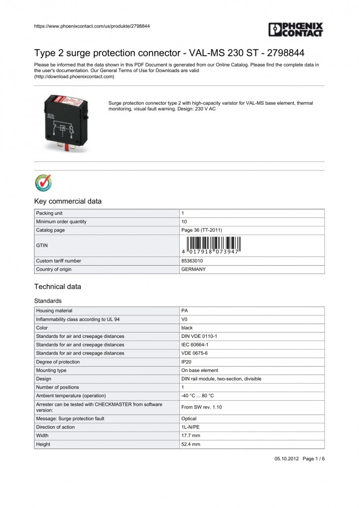 VAL-MS 230 ST technical document page 1