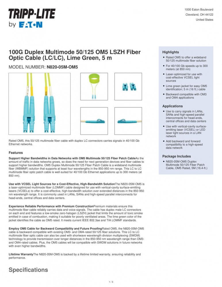 N820-05M-OM5 technical document page 1