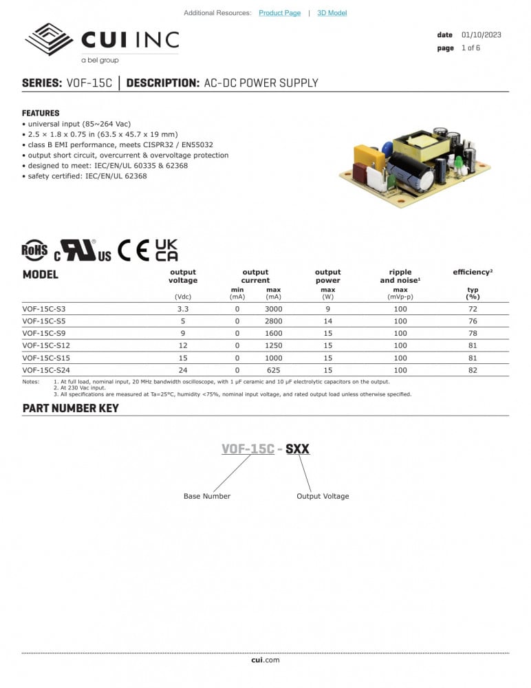 VOF-15C series datasheet page 1