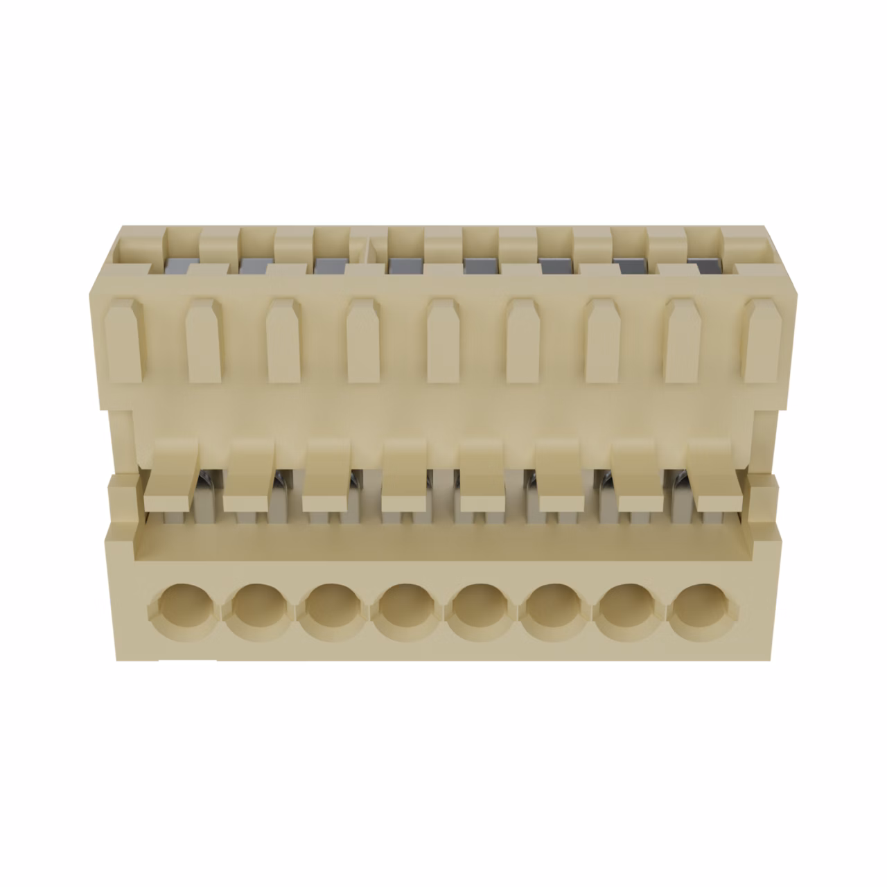 Appli-Mate RAST 2.5 Connector, 2.50mm Pitch, Female, 8 Circuits, No Position Keys Removed, Polarizing Rib Between 3/4, Locking Pips, Slotted Endwalls, Brown Color Stripe, Tin Plating for sale