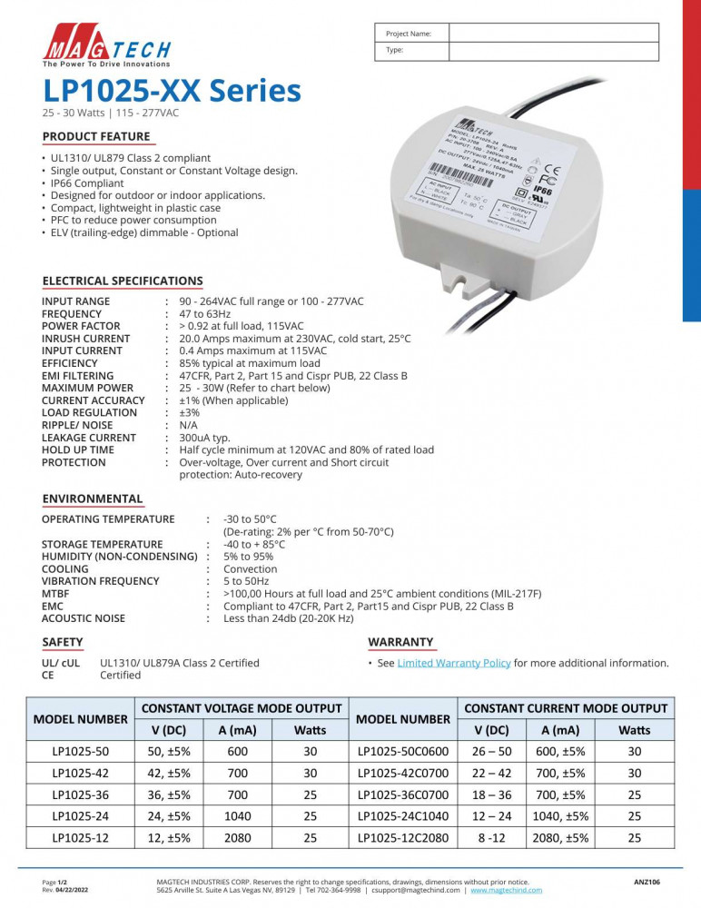 MAGTECH LP1025 datasheet page 1
