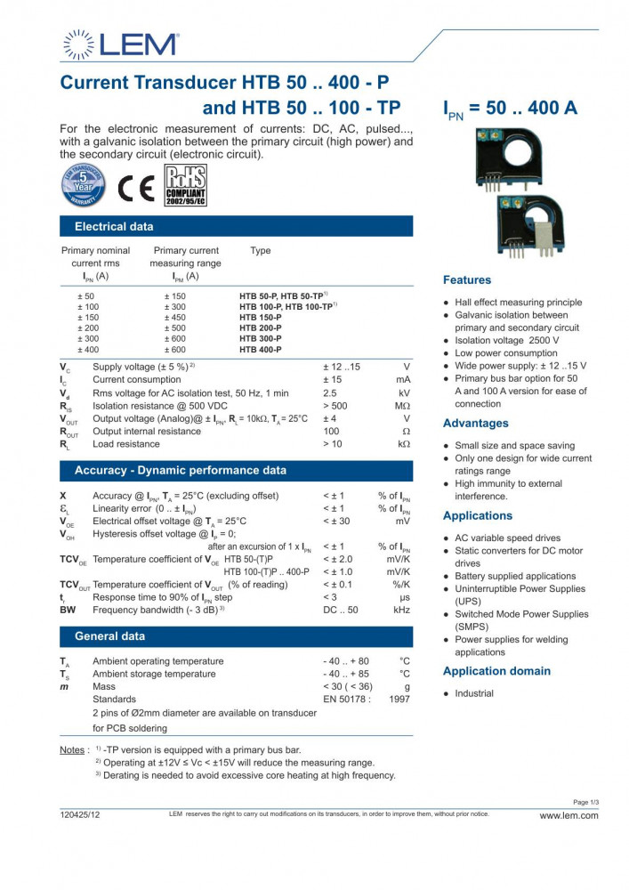 HTB50-TP product technical document page 1
