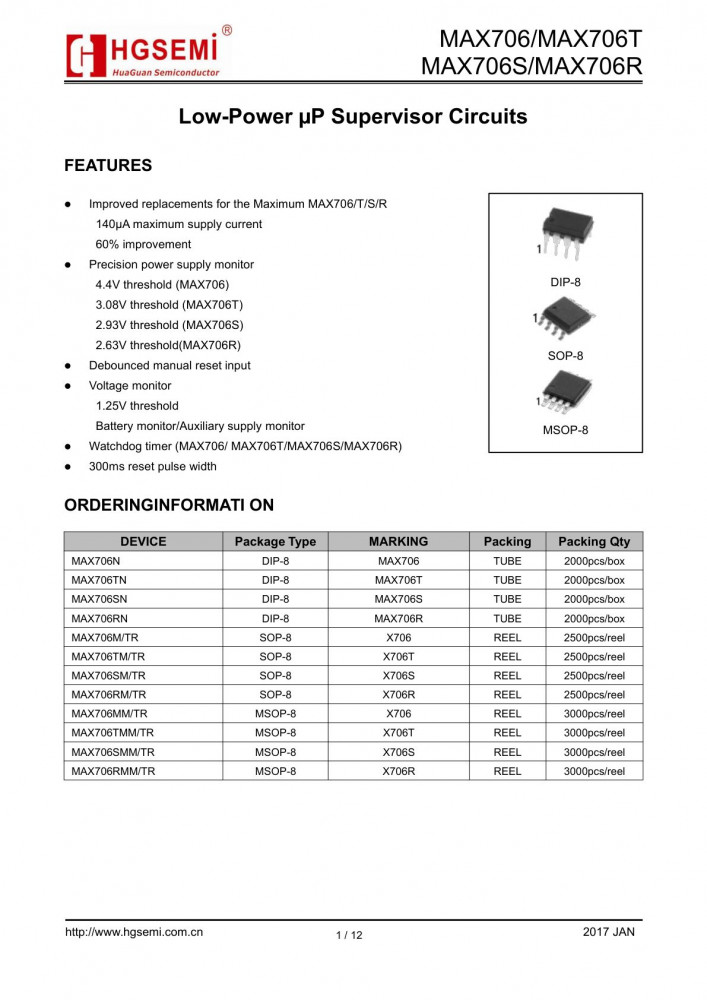 MAX706TM/TR datasheet page 1