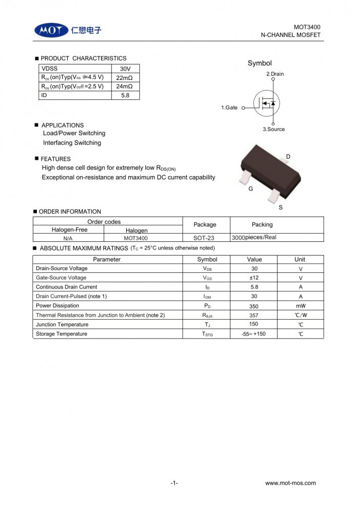 MOT 3400 datasheet page 1