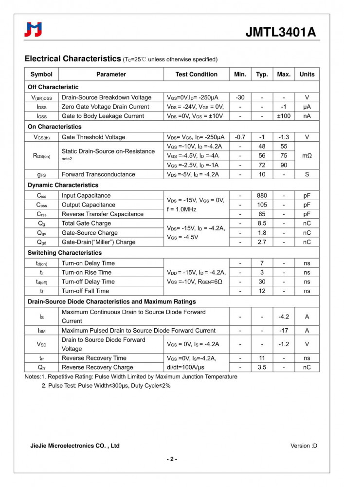 JMTL3401A datasheet page 2