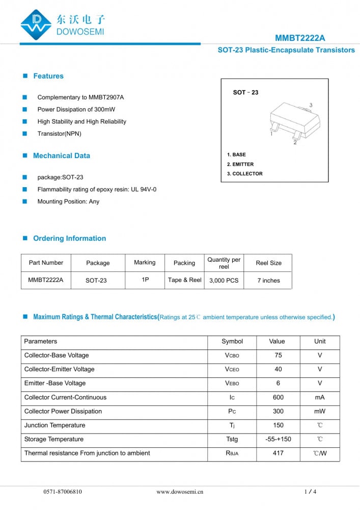 MMBT2222A datasheet page 1