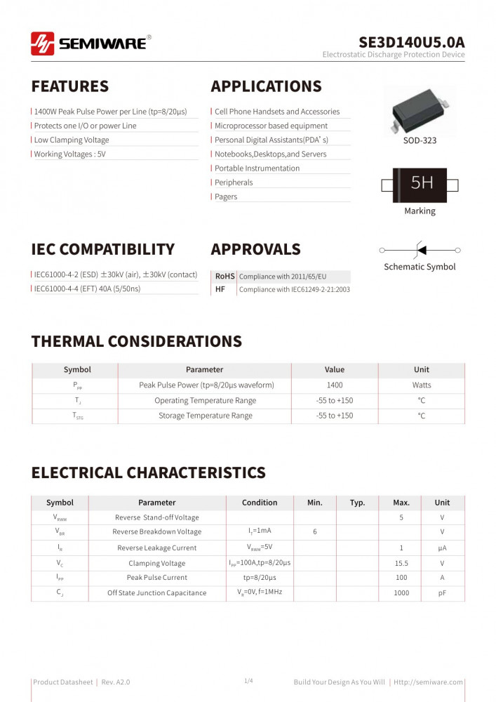 SE3D140U5.0A datasheet page 1