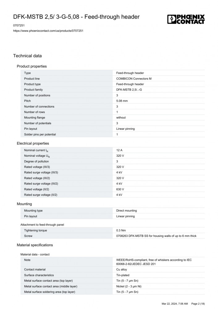 Phoenix Contact 0707251 technical document page 2