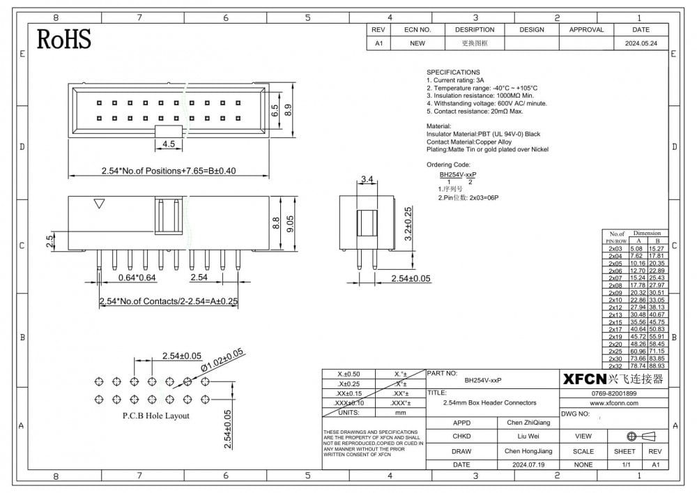 XFCN BH254V-34P technical drawing and specifications