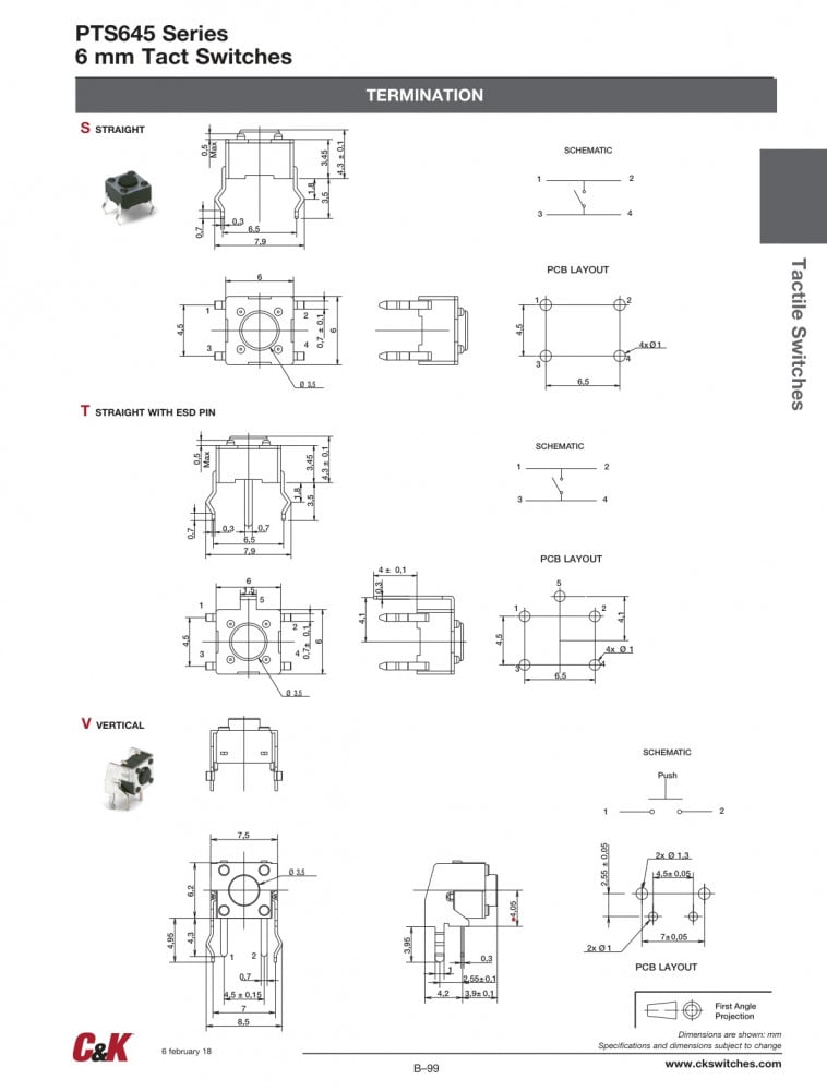 C&K PTS645 series document page 2