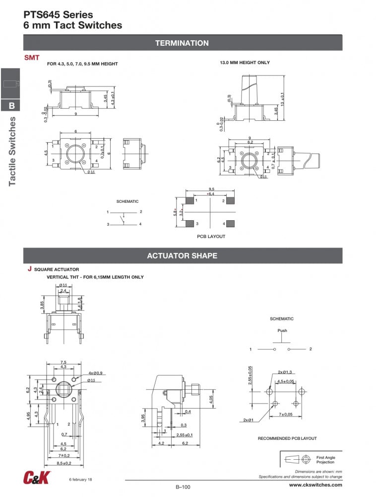 C&K PTS645 series document page 3