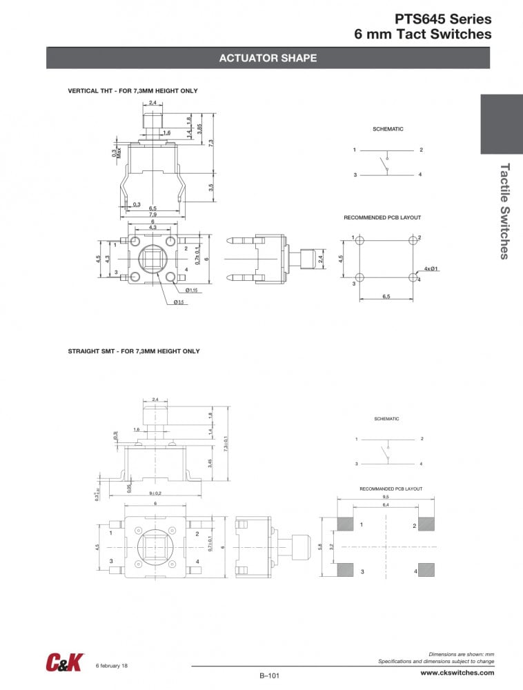 C&K PTS645 series document page 4