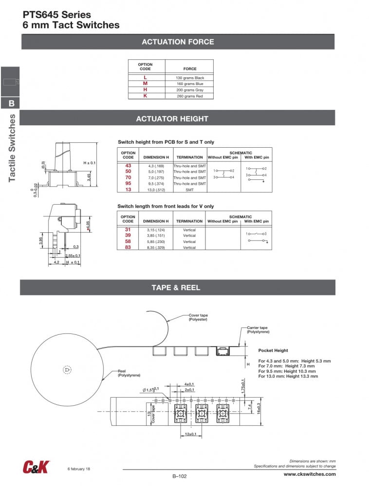 C&K PTS645 series document page 5