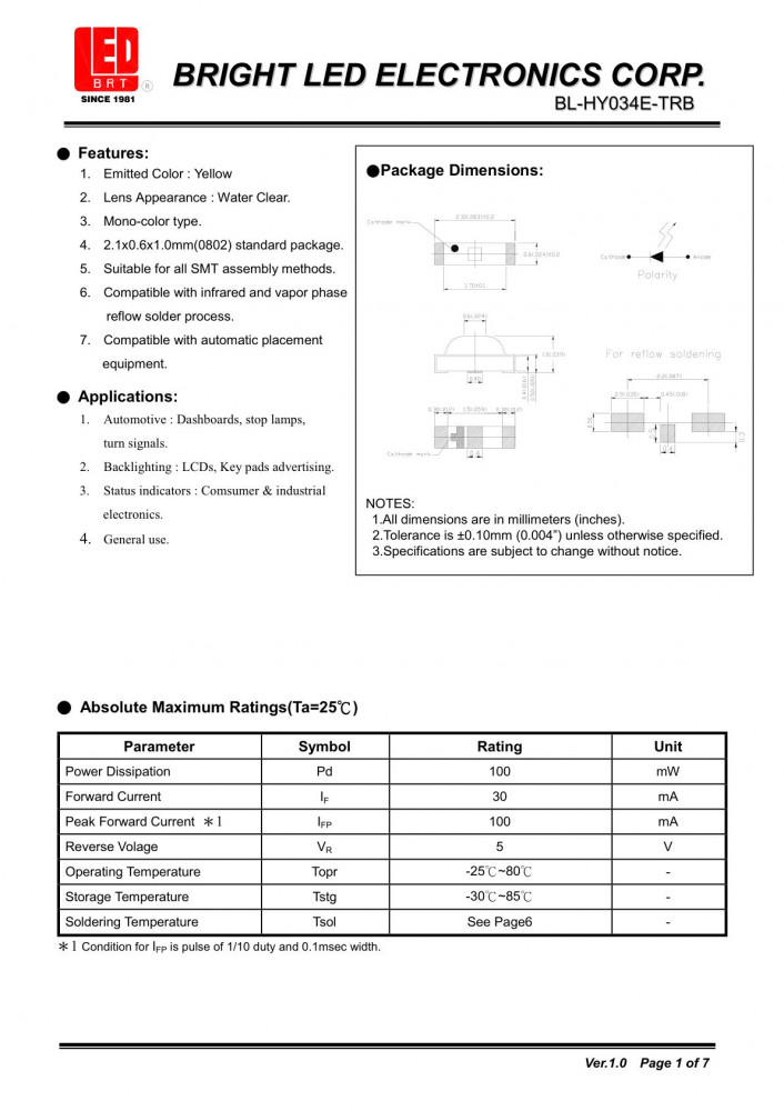 BL-HY034E-TRB datasheet page 1