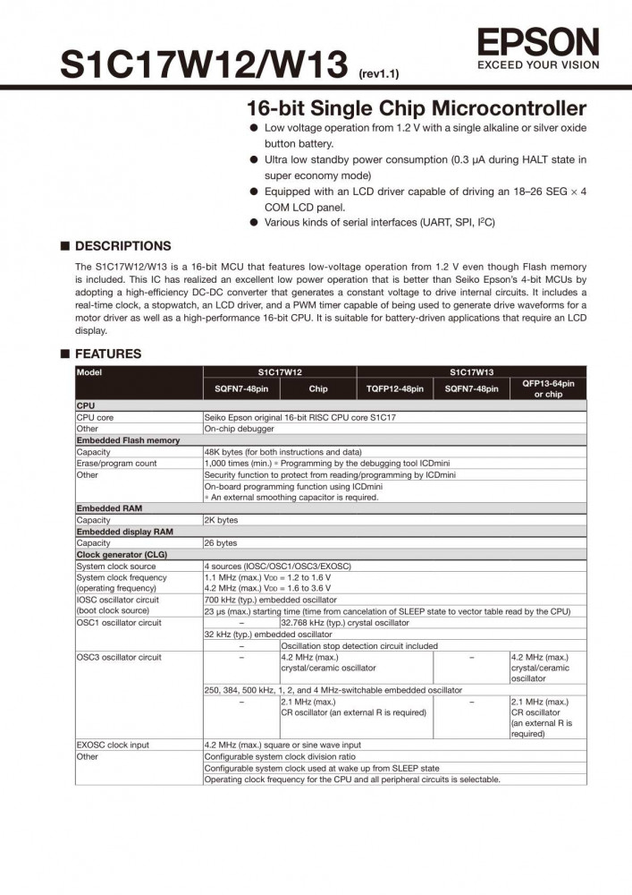 EPSON S1C17W13 datasheet page 1