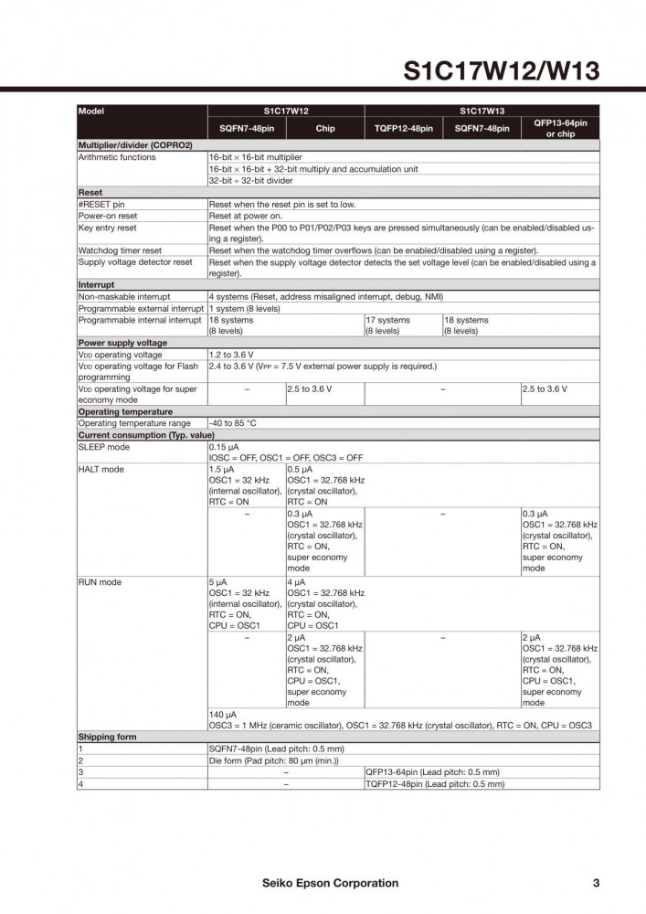 EPSON S1C17W13 datasheet page 3