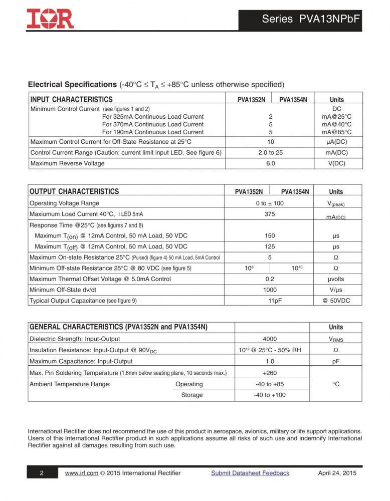 PVA1354NSPBF datasheet page 2