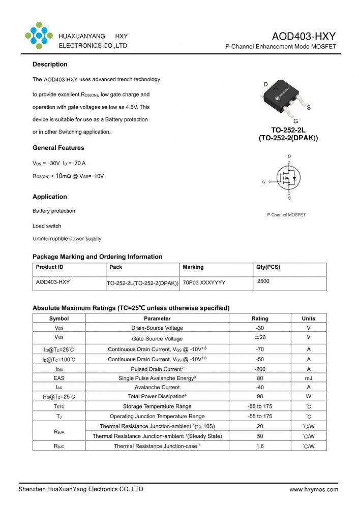 AOD403-HXY datasheet page 1