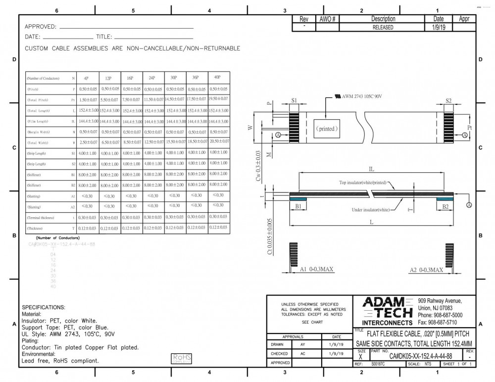ADAM TECH CA-DK05 flat flexible cable drawing preview