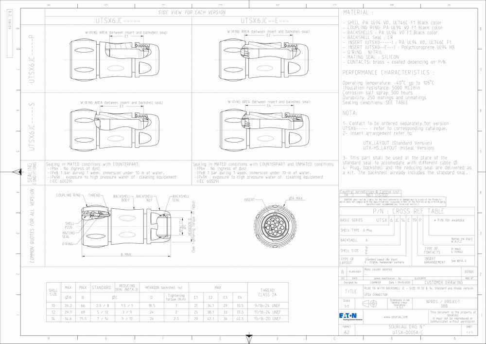 UTSX6JC12E14P technical drawing
