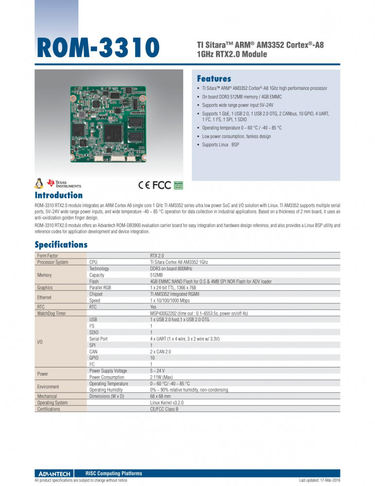 ROM-3310WS-MCA1E technical document page 1
