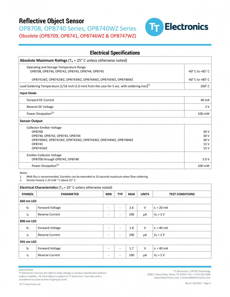 OPB743 technical document, page 3