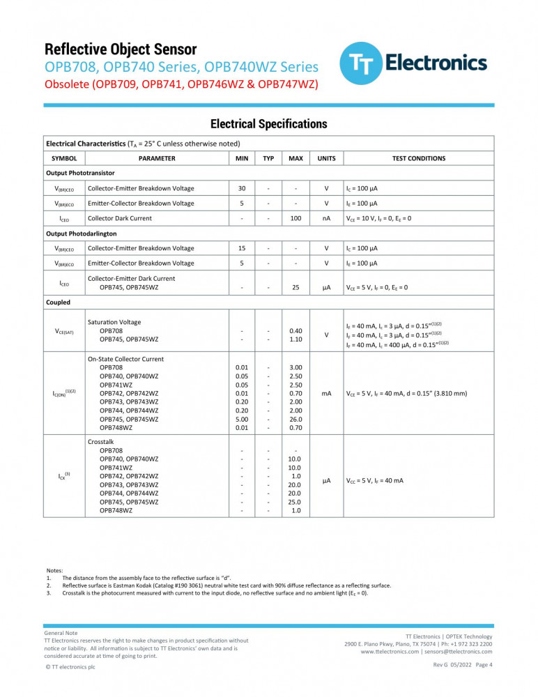 OPB743 technical document, page 4