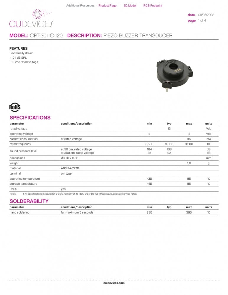 CPT-3011C-120 datasheet page 1