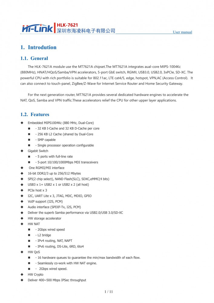 HLK-7621 manual page 3