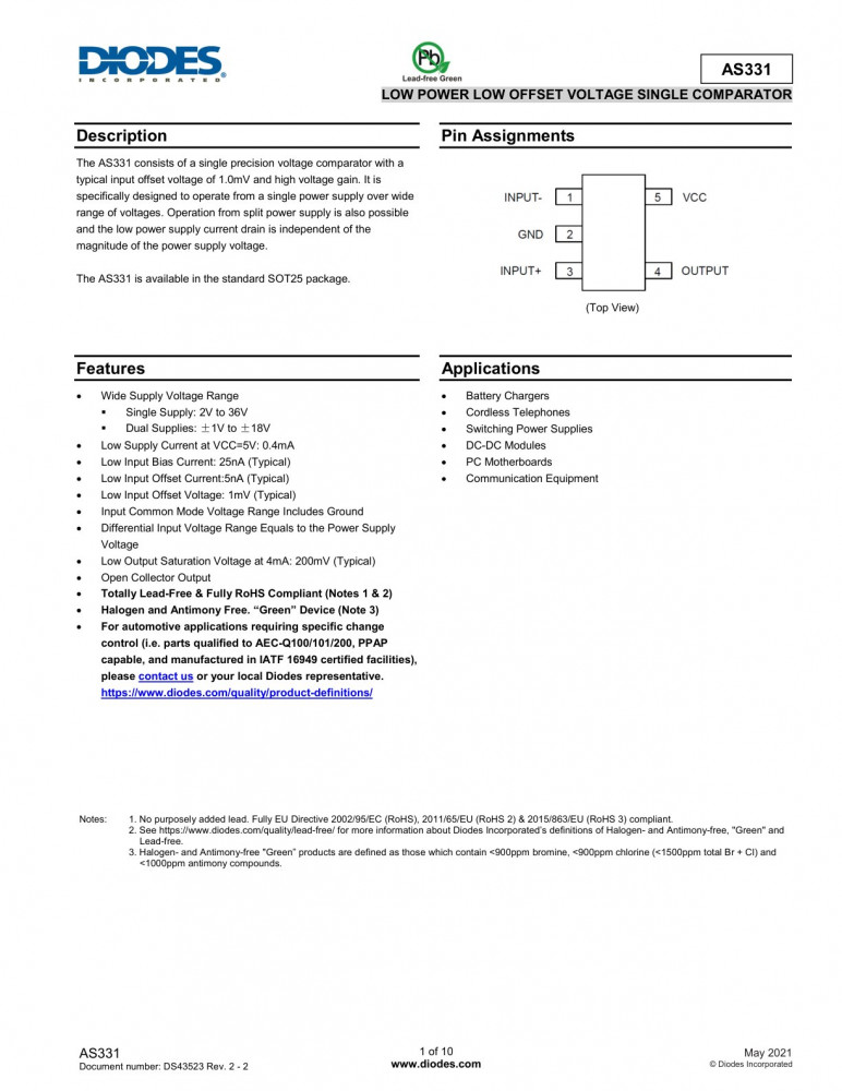 AS331KTR-G1 datasheet page 1