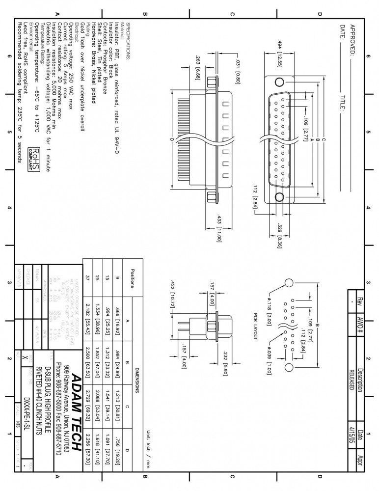 ADAM TECH DB25-PE-1-SL technical drawing