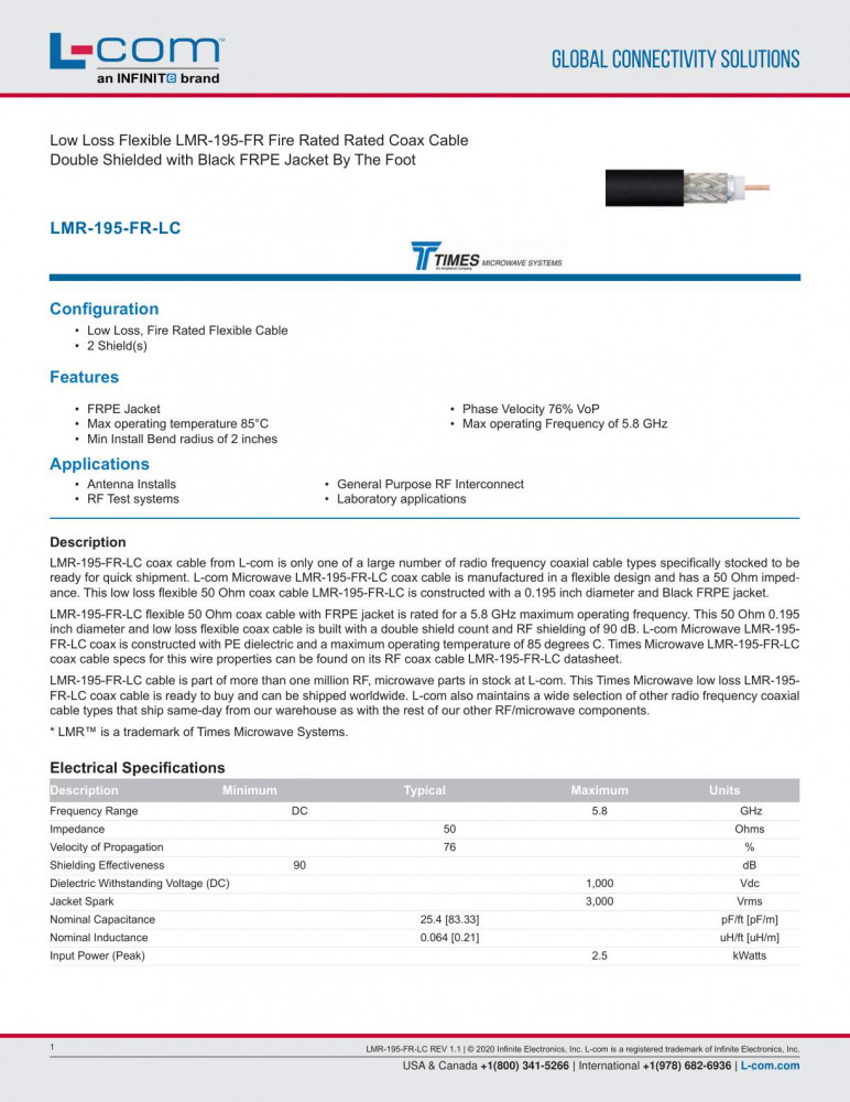 LMR-195-FR-LC datasheet page 1