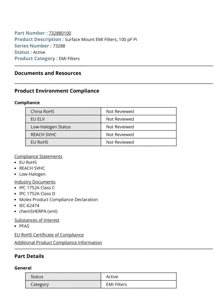 MOLEX 732880100 technical document, page 1