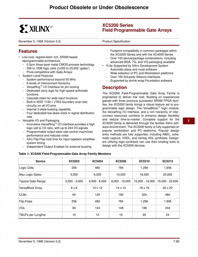 XC5200 technical document page 1