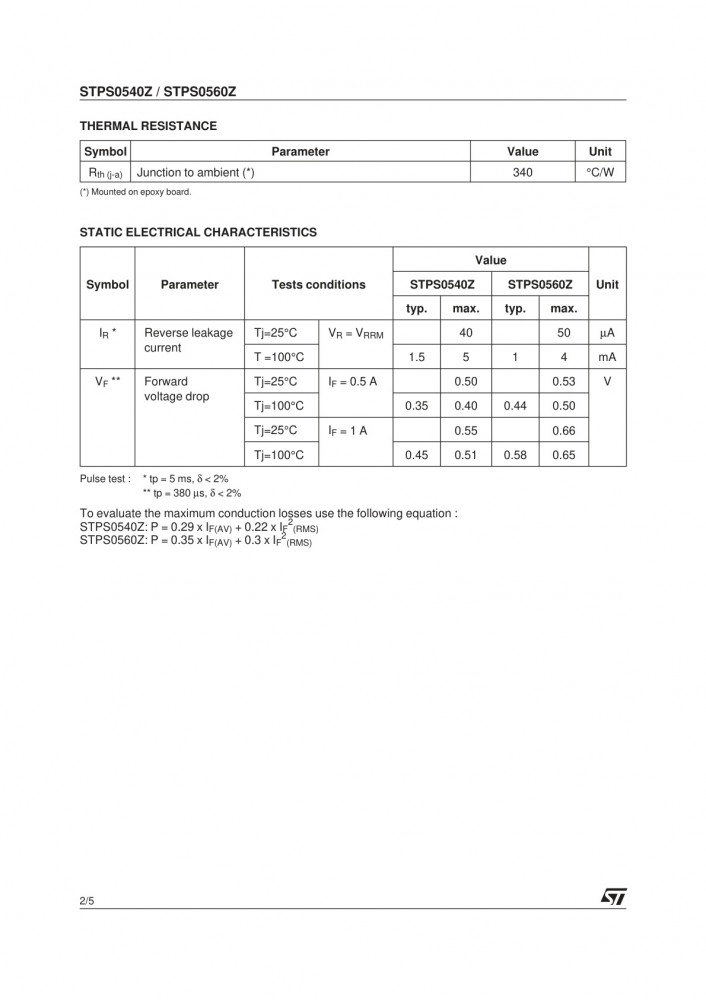 STPS0540Z technical document, page 2