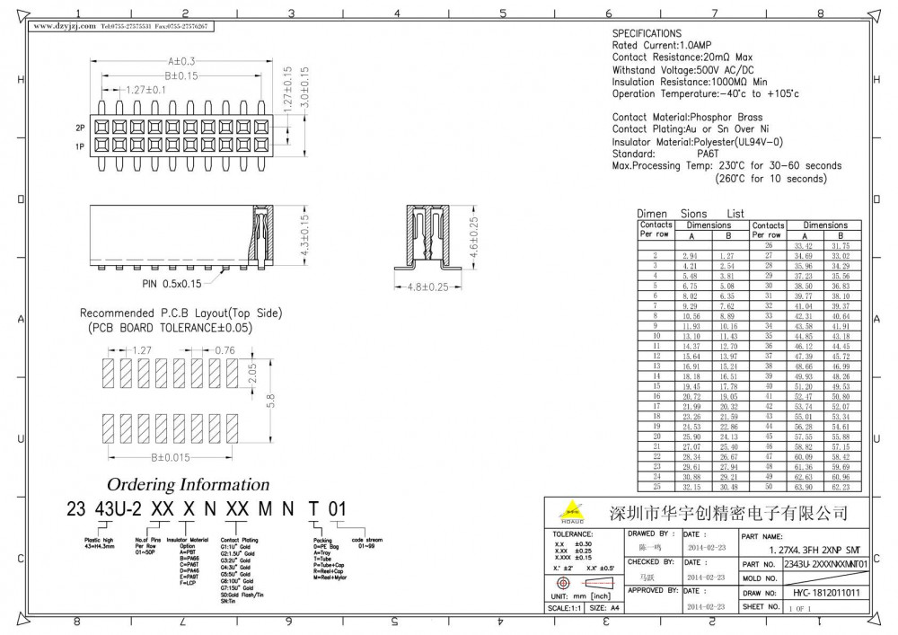 HOAUC 2343U connector drawing