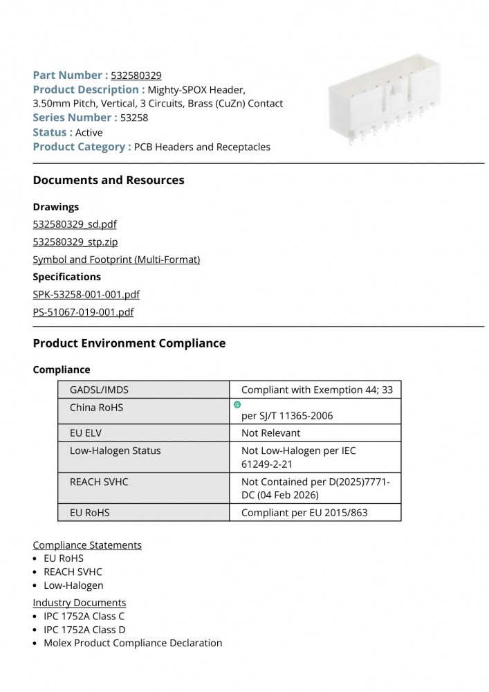 MOLEX 532580329 technical document preview, page 1