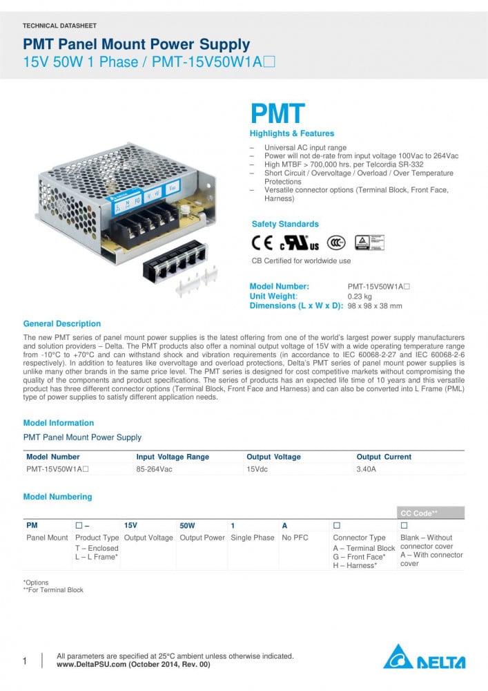 PMT-15V50W1AA datasheet page 1