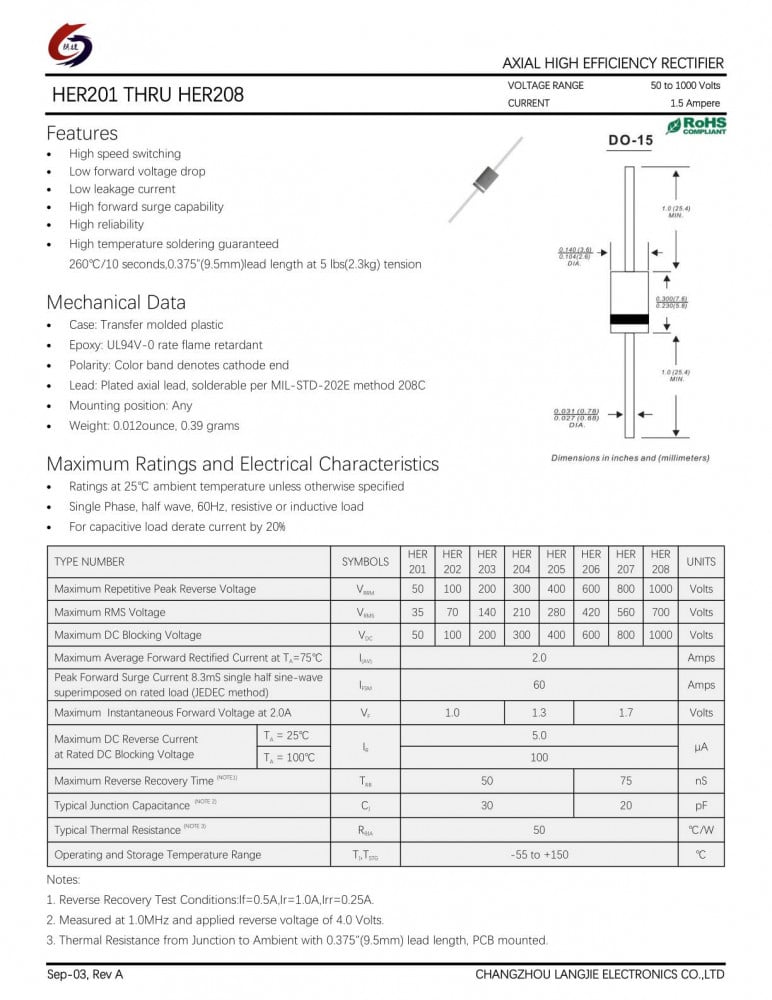 HER204 datasheet page 1