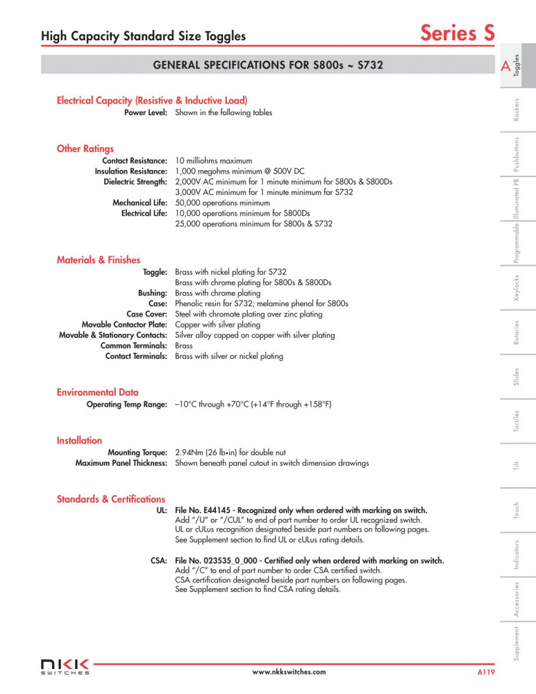 NKK Switches S831D technical document page 1