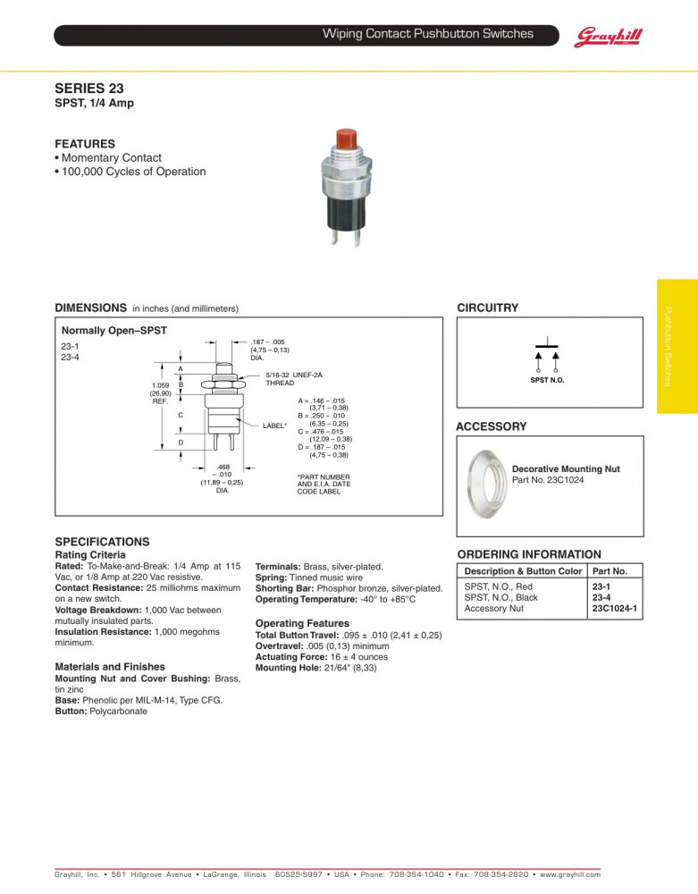 Grayhill product document page 1